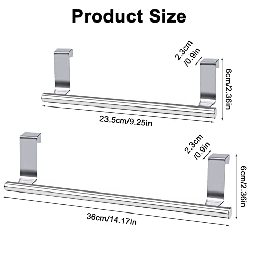 Cabinet Door Towel Bar, Dish Towel Rack for Cabinet, Stainless Steel Kitchen Towel Holder, Over The Door Hand Towel Hanger for Kitchen Bathroom Cupboard, 2 Pack (1*Small+ 1*Large)