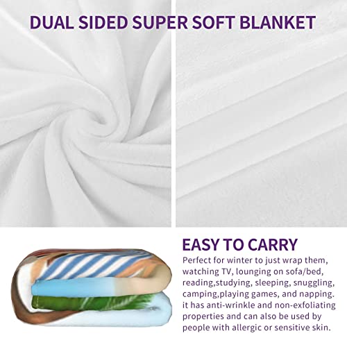 Hooded Blanket Summer Ocean Beach Tropical Palm Trees Flannel Wearable Throw Cape Robe Wrap Fleece Warm Air-Conditioning Quilt 60"X50"