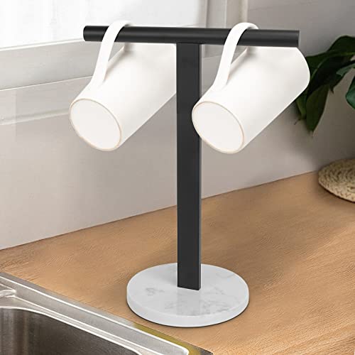 NearMoon T-Shape Hand Towel Holder-Bathroom Towel Rack-Stand with Balanced Base Towel Bar for Bathroom Kitchen Vanity Countertop, Modern Stand Towel Ring (Marble Base, Black)