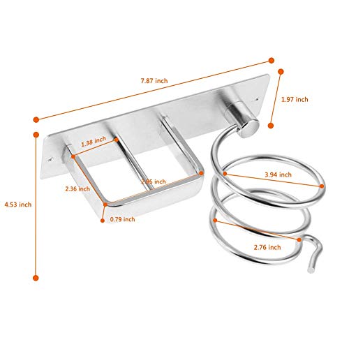 Exttlliy Wall Mount Aluminum Hair Blow Dryer Holder Organizer with Straightener Storage Stand Rack for Bathroom (Not Include Glue) (Silver)
