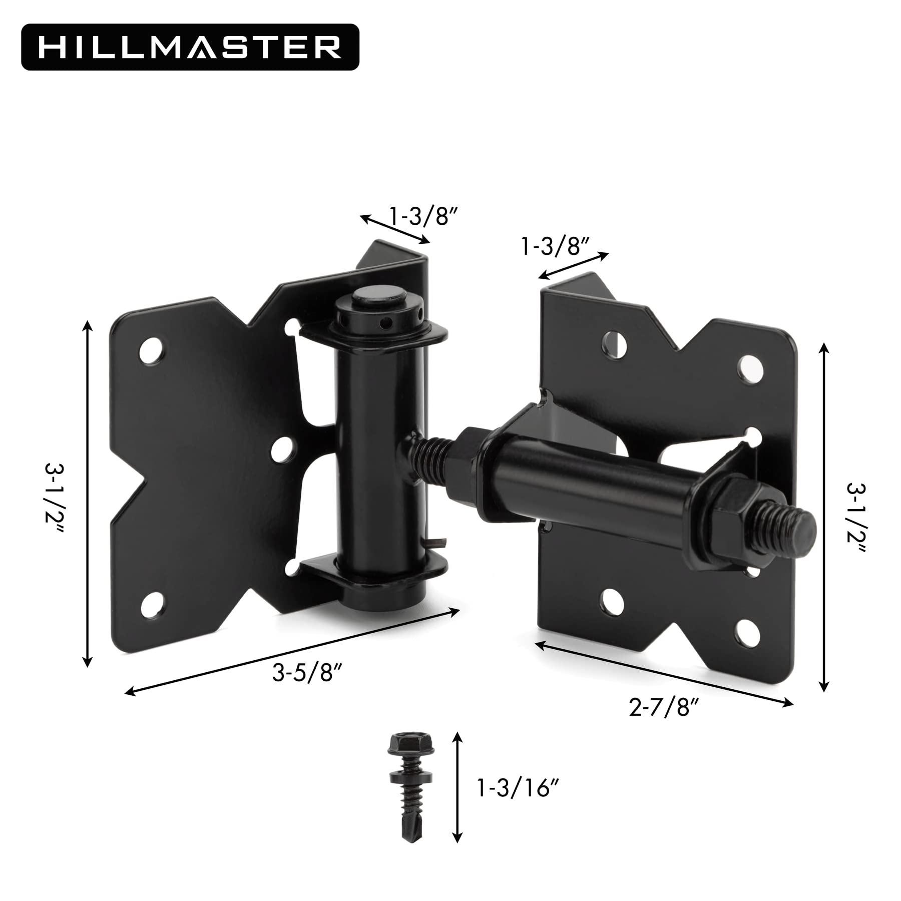 2 Pack Self Closing Gate Hinges for Wooden Fences Heavy Duty Solid Vinyl Fence Gate Closer Hinges with 22 Screws Swing Adjuster Tool 90 Degree Tension Boerboel Gate Hardware Kit Black Finish