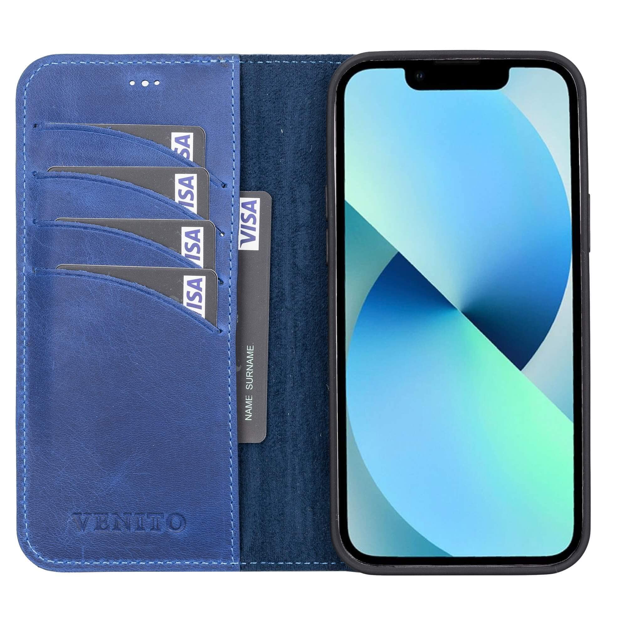 Venito Ravenna Slim Magic Leather Wallet Case for iPhone 13 Pro Max (6.7 in) with a Magnetic Flip & Four Card Slots and a Bill Pocket & Lightweight Frame (Antique Dark Blue)