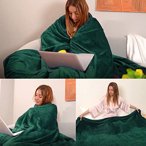 JIAHANNHA Fleece Blanket King Size Green 108 by 90 Inches Blankets for Couch Sofa Bed 280GSM,Super Soft Cozy and Luxury Bed Blanket for All Season