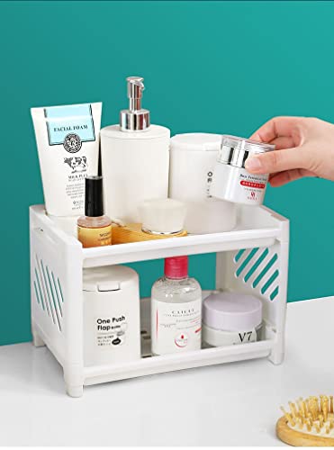 2-Tier Small Bathroom Organizer Countertop: Bathroom Counter Organizers Cabinet Vanity Storage Organizing Tray Cosmetic Standing Shelf Spice Rack for Kitchen Living Room Dressing Table White hegsymum