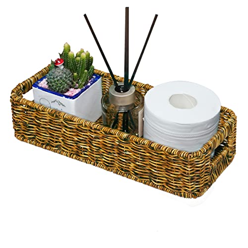 Aevtih Rattan Basket for Toilet Paper, Baskets for Storage with Built-in Handles, Bathroom Basket & Towel Storage, Basket for Toilet Tank Top Paper