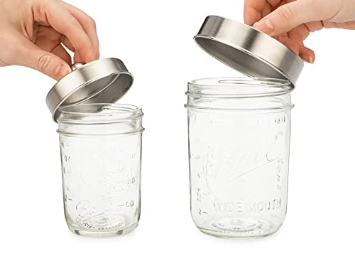 Jarmazing Products Apothecary Lid Storage Set with Ball Mason Jars - Farmhouse Home Decor for Vanity Organization - Luxury Bathroom, Kitchen and Office Accessories - Stainless Steel - Two Pack