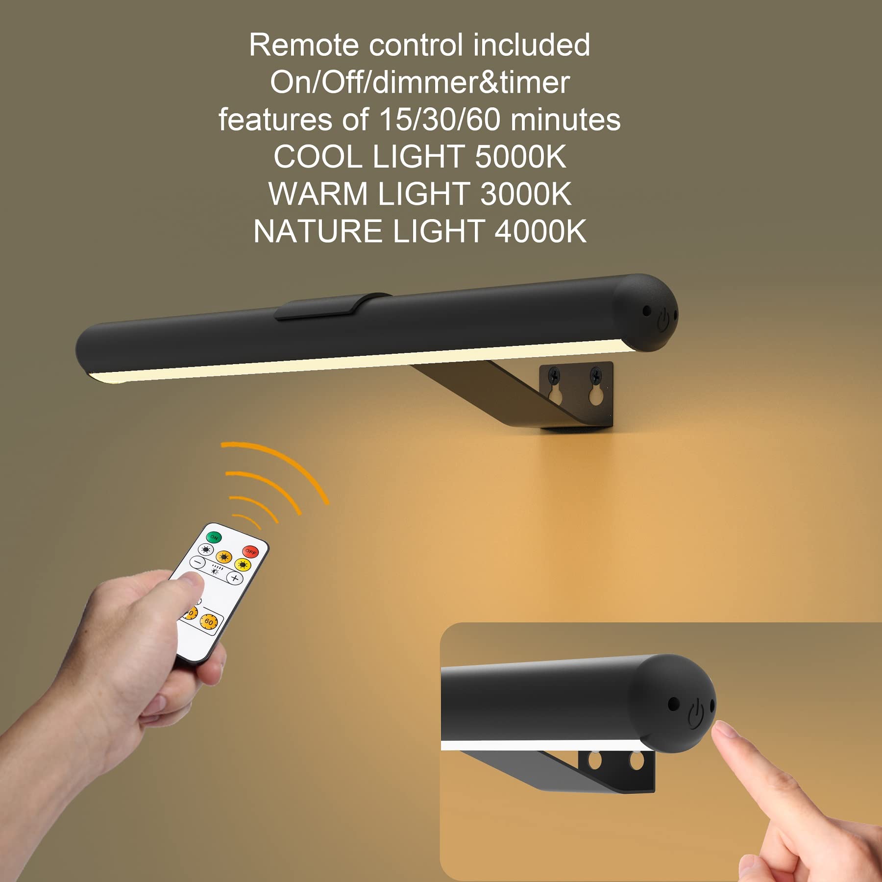 Arixinks Rechargeable Picture Light with Remote,Wireless Battery Painting Light with 3 Lighting Colors,Art Light Display Lamp with Dimmable Timer, Full Metal Picture Light for Picture Gallery Dart