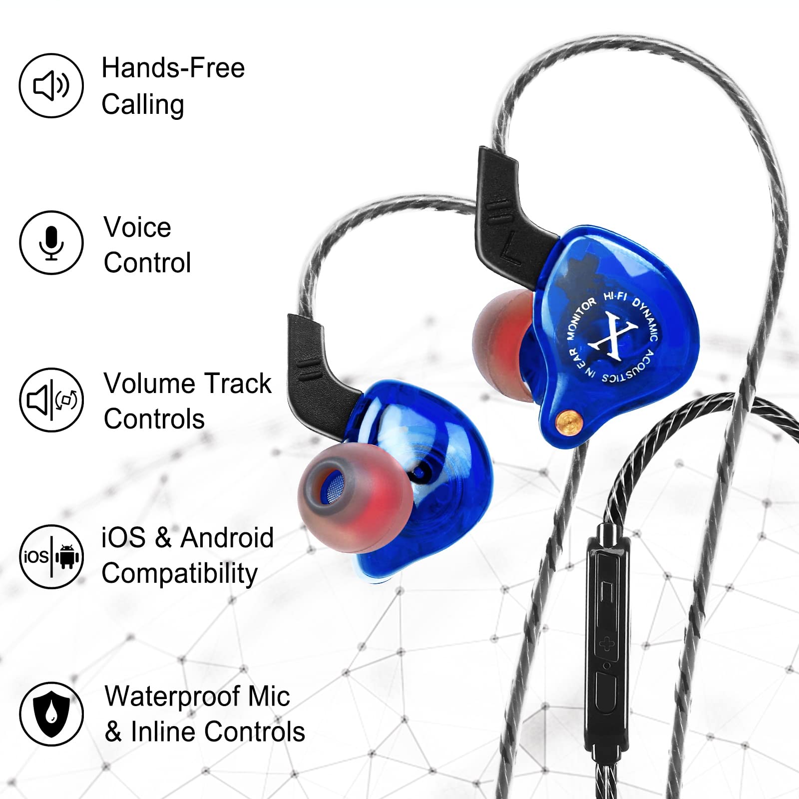 UrbanX iX2 Pro Dynamic Hybrid Dual Driver in Ear Musicians Earphones with Mic Tangle-Free Cable in-Ear Earbuds Headphones for Sony Xperia 1 III