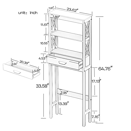 OQSC Bathroom Shelf Over The Toilet X- Frame Bathroom Organizer with 1 Drawer and Open Shelves Bathroom Space Saver(White)