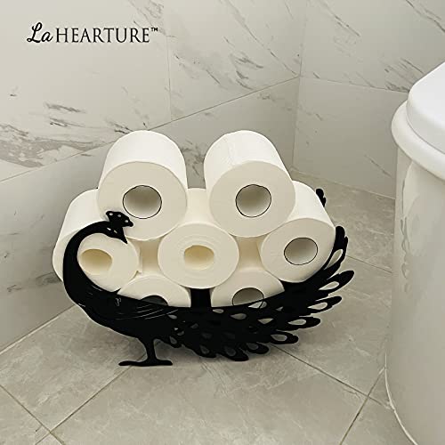 Sheep Toilet Paper Holder Stand Black Metal Bathroom Tissue Storage Wall Mounted Free Standing Shelf 8 Rolls Jumbo Novelty Waterproof Floor Wipes Shelves(Peacock)