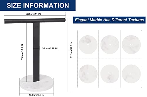 NearMoon T-Shape Hand Towel Holder-Bathroom Towel Rack-Stand with Balanced Base Towel Bar for Bathroom Kitchen Vanity Countertop, Modern Stand Towel Ring (Marble Base, Black)