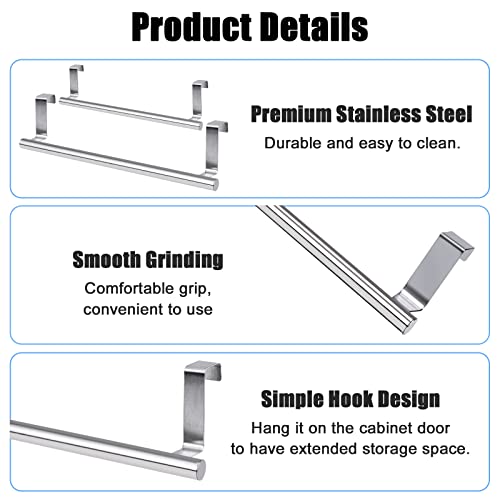Cabinet Door Towel Bar, Dish Towel Rack for Cabinet, Stainless Steel Kitchen Towel Holder, Over The Door Hand Towel Hanger for Kitchen Bathroom Cupboard, 2 Pack (1*Small+ 1*Large)