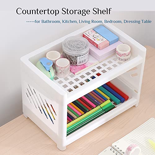 2-Tier Small Bathroom Organizer Countertop: Bathroom Counter Organizers Cabinet Vanity Storage Organizing Tray Cosmetic Standing Shelf Spice Rack for Kitchen Living Room Dressing Table White hegsymum