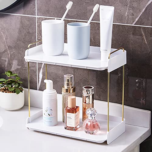 Bathroom Counter Organizer, Perfume Organizer, Kitchen Countertop Storage Tray, Makeup Organizer for Vanity, Spice Rack (2 Tier White Gold)
