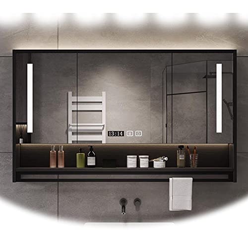 MKEING Illuminated Vanity Mirror 40in Rectangle Bathroom Mirror Cabinet Led Medicine Cabinet with Mirror 24in Modern Large Storage Wall Cabinet (Color : Black, Size : 40 * 30in(100 * 75CM))