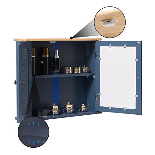 soges Bathroom Wall Cabinet Medicine Cabinet with Mirror, Wall Mounted Bathroom Storage Cabinet with 2 Doors, Wood Hanging Cabinet Storage Organizer for Bathroom, Living Room, Dark Blue