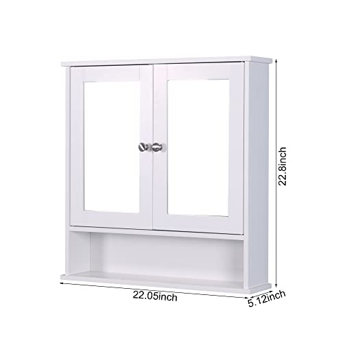 SUENOS Medicine Cabinet,Wall Mounted Bathroom Cabinet with 2 Mirror Doors and Adjustable Shelf Wooden Bathroom Storage Cabinet Over Toilet for Bathroom Laundry Room Kitchen