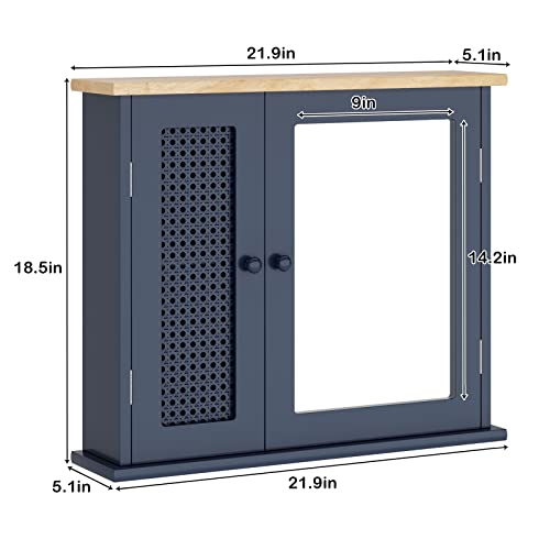 soges Bathroom Wall Cabinet Medicine Cabinet with Mirror, Wall Mounted Bathroom Storage Cabinet with 2 Doors, Wood Hanging Cabinet Storage Organizer for Bathroom, Living Room, Dark Blue