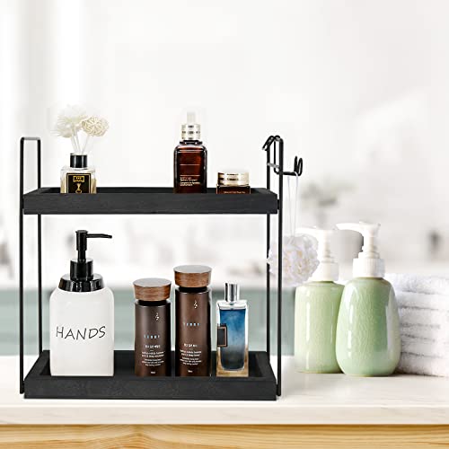 2 Tier Bathroom Counter Organizer, Bathroom Organizer Countertop, Wood Bathroom Counter Trays Vanity Organizer, Bathroom Countertop Organizer Kitchen Organizer for Countertop Coffee Station Organizerā¦