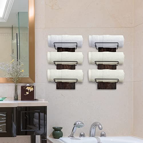 Rustic Towel Racks for Bathroom Wall Mounted, Wood and Metal Towel Holder, 6 Tier Shelf Holder for Shower & Hand Towels of Bathroom