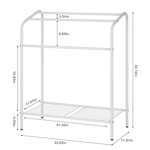 Freestanding Towel Rack White Floor Towel Rack Stand 3 Tier Bath Towel Stand Towel Bar Stand with Shelf Modern Blanket Rack Stand for Living Room Bathroom, Laundry