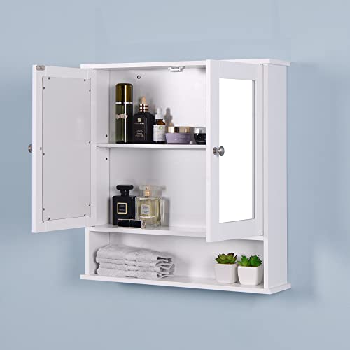 SUENOS Medicine Cabinet,Wall Mounted Bathroom Cabinet with 2 Mirror Doors and Adjustable Shelf Wooden Bathroom Storage Cabinet Over Toilet for Bathroom Laundry Room Kitchen