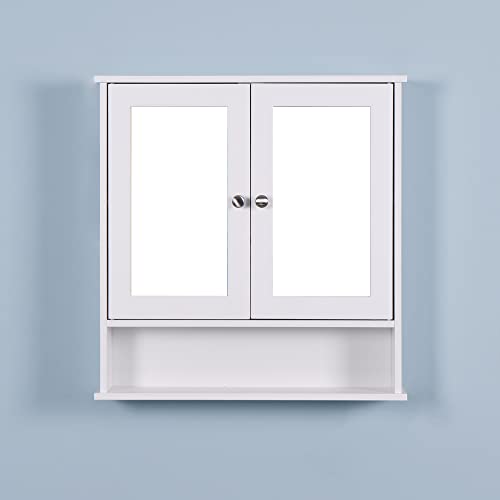 SUENOS Medicine Cabinet,Wall Mounted Bathroom Cabinet with 2 Mirror Doors and Adjustable Shelf Wooden Bathroom Storage Cabinet Over Toilet for Bathroom Laundry Room Kitchen
