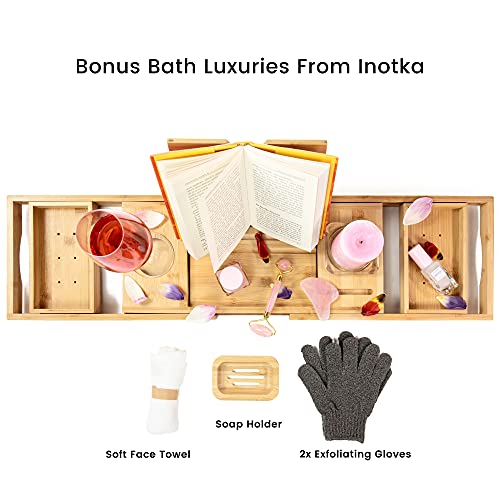 Bathtub Tray for Bath, Extendable Luxury Bamboo Bath Caddy Tray for Bathtub, Spa Organizer, Bath Table for Tub