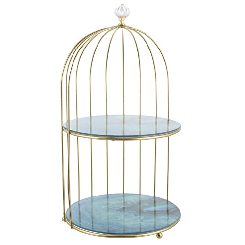 Minkissy Makeup Organizer Cosmetics Iron Storage Rack Bathroom Countertop Organizer, Birdcage Shape- Cosmetic Rack Double Layer
