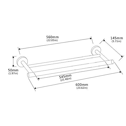 24-Inch Double Towel Bar Stainless Steel Hand Towel Rack for Bathroom Matte Black Contemporary Style Wall Mount