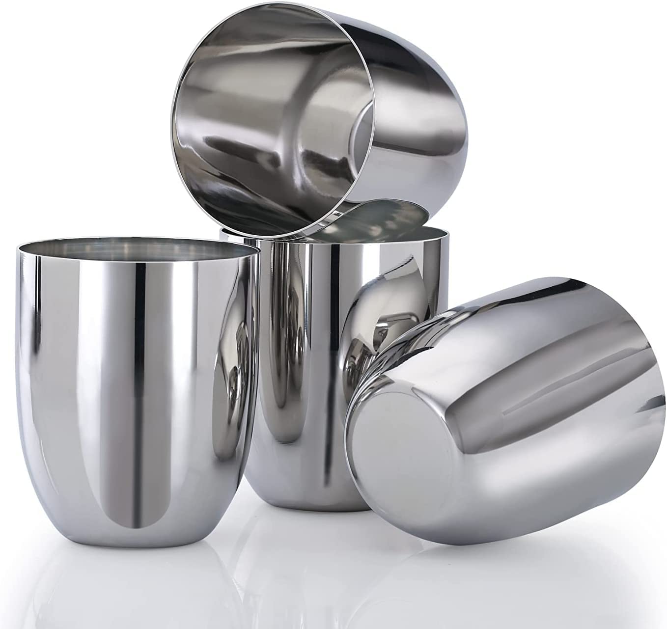 Vinod 12 OZ Premium Stainless Steel Glass, Set of 4 Water Drinking Cups, Premium Metal Cups, Drinking Wine Glasses for Milk, Juice, Beer, Whisky, Alcohol, Reusable, 12 Ounce Cups