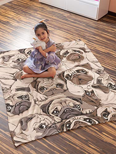 Puppies Pug Dog Soft Throw Blanket All Season Microplush Warm Blankets Lightweight Tufted Fuzzy Flannel Fleece Throws Blanket for Bed Sofa Couch 60"x50"