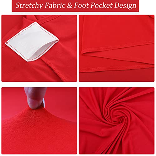 6FT Spandex Table Cover Table Cloth for Folding Tables Fitted Rectangular Tablecover Washable Wrinkle Resistant Polyester Stretch Red Tablecloth Protector for Wedding Banquet Party (4 Pack, Red)