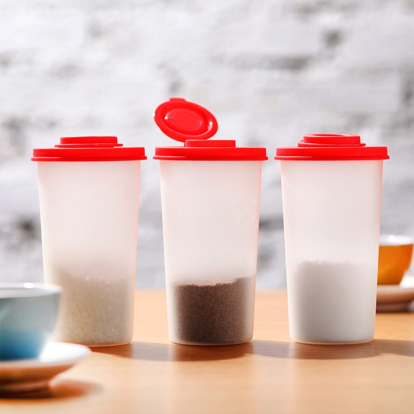4 Pcs Salt and Pepper Shakers Set Large Salt Dispenser Camping Picnic Salt Shaker with Lid Plastic Salt and Pepper Shakers with Lids Picnic Salt and Pepper Jar Container for Salt Sugar Spice (Red)