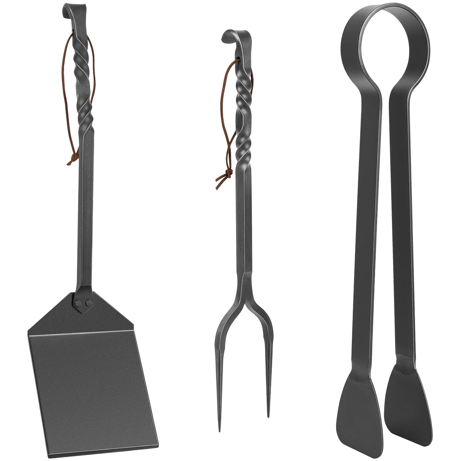 Heavy Duty Forged Utensils BBQ Grill Tool Sets, Blacksmith Hand Forged Grill Tools, Extra Thick Stainless Steel Spatula, Fork and Tongs, for Master Griller,3 Pack