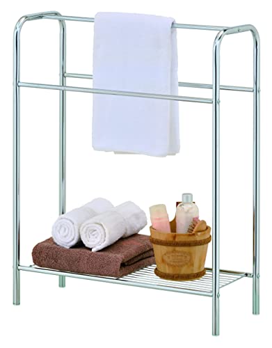 Freestanding Towel Rack, 3 Towel Bars and Shelf, Metal Towel Bar Stand, Silver-Tone Chrome Plated by Madison Home Products (MH11500)