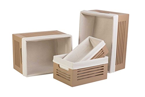 Creative Scents Wooden Storage Bin Container - Decorative Toilet Tank Storage Basket - Closet and Shelf Basket Bathroom Organizer Lined with Machine Washable Soft Linen Fabric - Tan, Extra Small