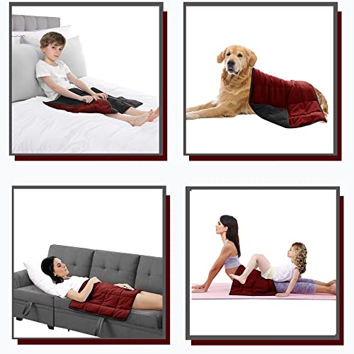 Joyching Weighted Lap Pad for Kids Adult Pet 20 x 30 inches 3lbs, Back and Shoulder Soft Cooling Small Heavy Throw Blanket with Glass Beads (Black/Burgundy Reversible)
