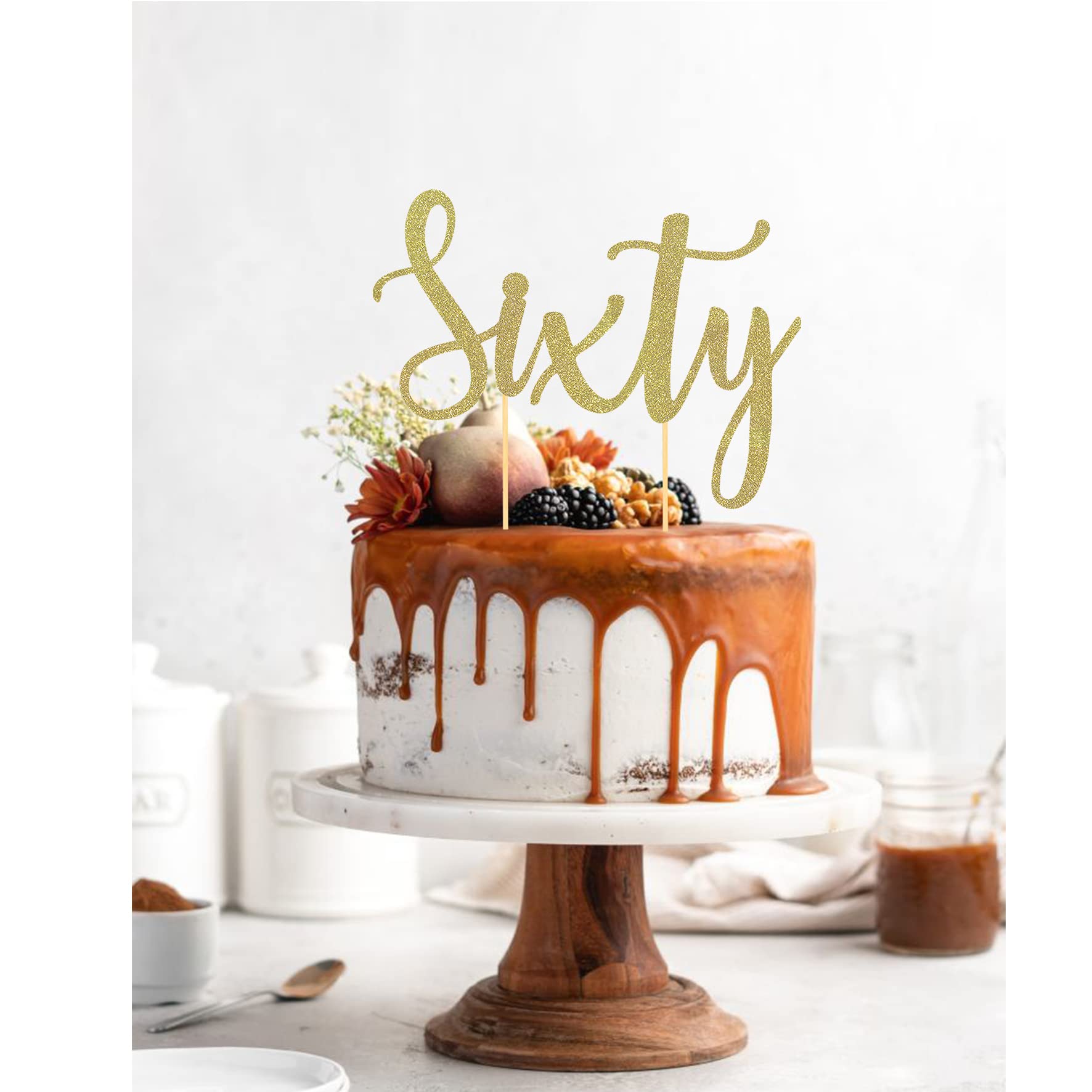 Gold Glitter 60th Birthday Cake Topper, Sixty Birthday Cake Topper for Celebrating Sixty Years Old Anniversary/Birthday Party Decorations (6 inch)