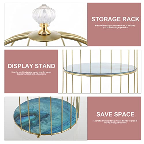 Minkissy Makeup Organizer Cosmetics Iron Storage Rack Bathroom Countertop Organizer, Birdcage Shape- Cosmetic Rack Double Layer