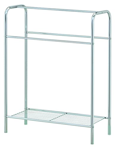 Freestanding Towel Rack, 3 Towel Bars and Shelf, Metal Towel Bar Stand, Silver-Tone Chrome Plated by Madison Home Products (MH11500)
