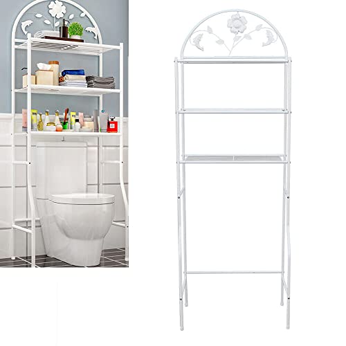 Xuthusman Over The Toilet Storage Rack 3 Tier Space Saver Rack Metal Bathroom Shelf Organizer White 70.9 * 24.4 * 12.6in (White)