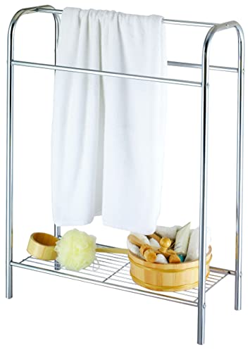 Freestanding Towel Rack, 3 Towel Bars and Shelf, Metal Towel Bar Stand, Silver-Tone Chrome Plated by Madison Home Products (MH11500)