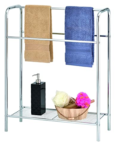 Freestanding Towel Rack, 3 Towel Bars and Shelf, Metal Towel Bar Stand, Silver-Tone Chrome Plated by Madison Home Products (MH11500)