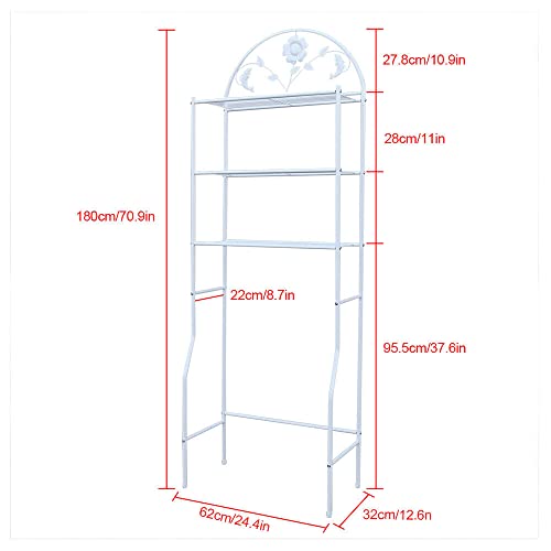 Xuthusman Over The Toilet Storage Rack 3 Tier Space Saver Rack Metal Bathroom Shelf Organizer White 70.9 * 24.4 * 12.6in (White)