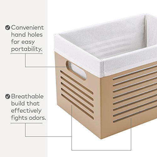Creative Scents Wooden Storage Bin Container - Decorative Toilet Tank Storage Basket - Closet and Shelf Basket Bathroom Organizer Lined with Machine Washable Soft Linen Fabric - Tan, Extra Small