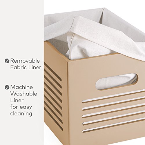 Creative Scents Wooden Storage Bin Container - Decorative Toilet Tank Storage Basket - Closet and Shelf Basket Bathroom Organizer Lined with Machine Washable Soft Linen Fabric - Tan, Extra Small