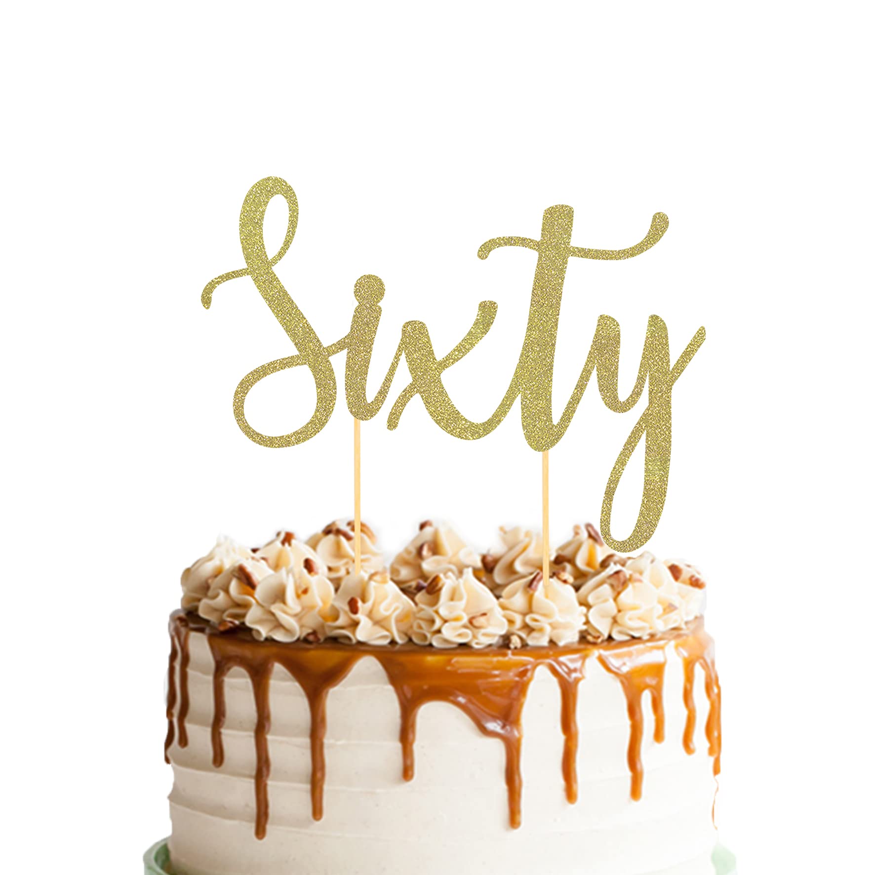 Gold Glitter 60th Birthday Cake Topper, Sixty Birthday Cake Topper for Celebrating Sixty Years Old Anniversary/Birthday Party Decorations (6 inch)