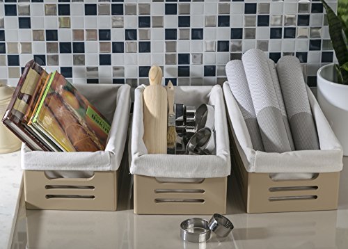 Creative Scents Wooden Storage Bin Container - Decorative Toilet Tank Storage Basket - Closet and Shelf Basket Bathroom Organizer Lined with Machine Washable Soft Linen Fabric - Tan, Extra Small