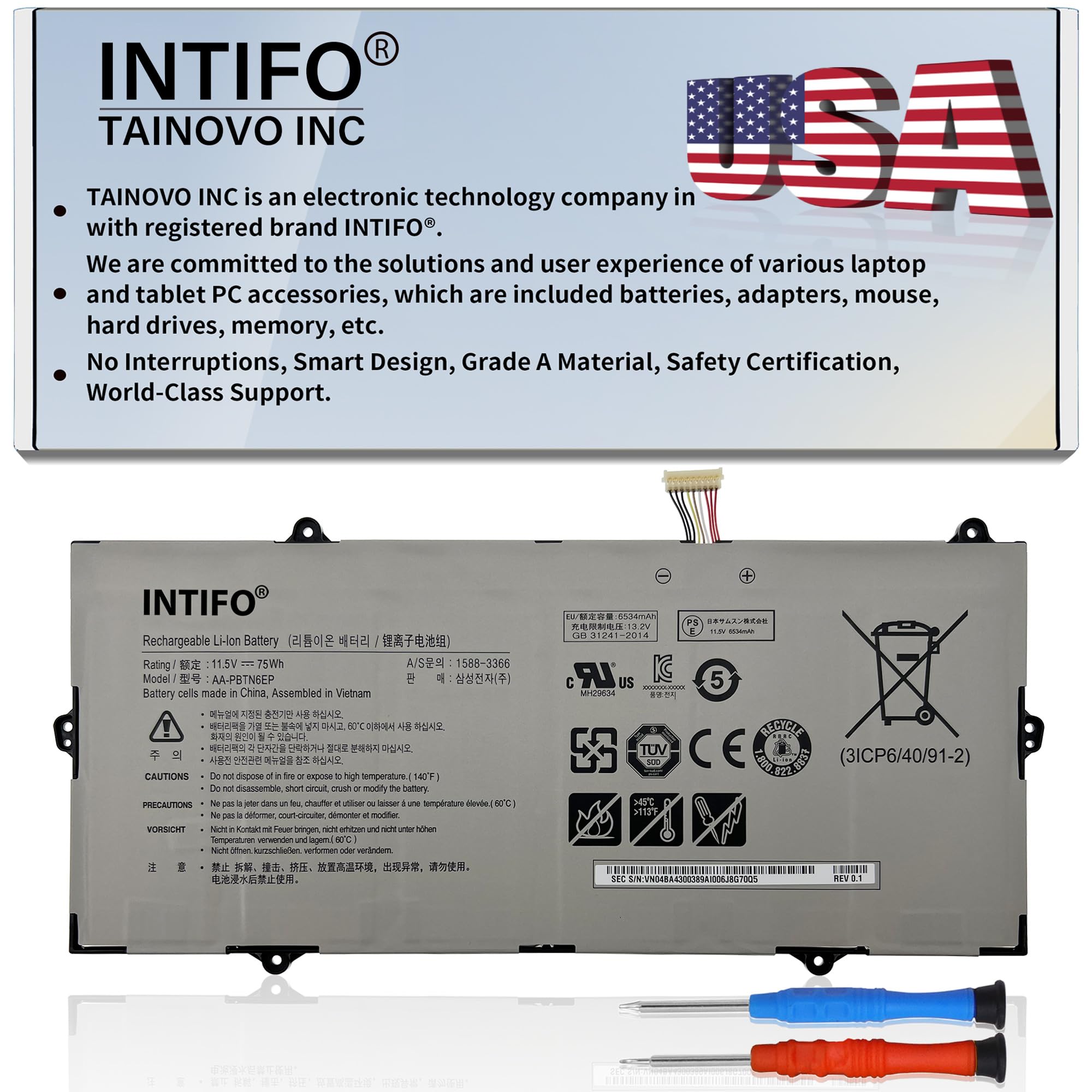 INTIFO 75Wh AA-PBTN6EP Laptop Battery Compatible with Samsung Notebook 9 900X3T 900X5T 930XBE 950XBE NP900X3T NP900X5T NP950XBE NT900X3T NT900X3U NT900X5T NT900X5U NT900X5V NT950XBE Series
